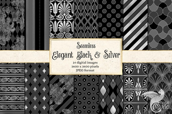 Elegant Black and Silver Digital Paper Seamless Silver Foil - Etsy