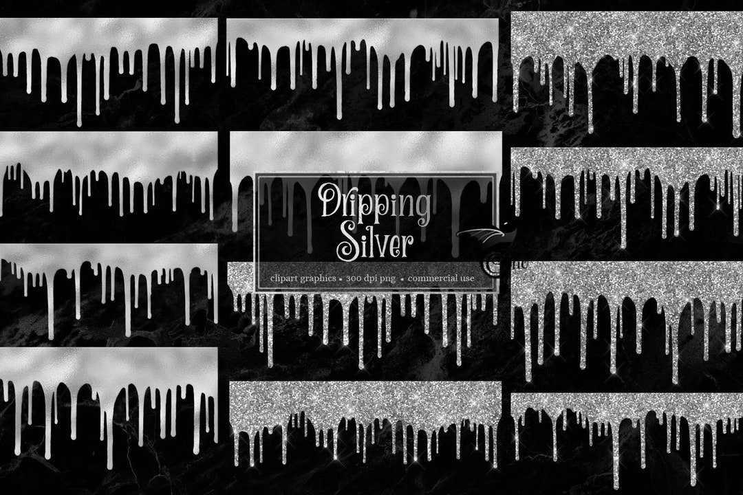Dripping Silver Clipart - Silver Glitter Drips Like Frosting With ...
