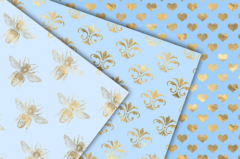 Baby Blue and Gold Digital Paper seamless gold and blue | Etsy