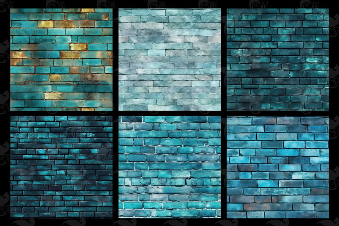 Teal Brick Textures Digital Paper, Seamless Rustic Wall (digital ...