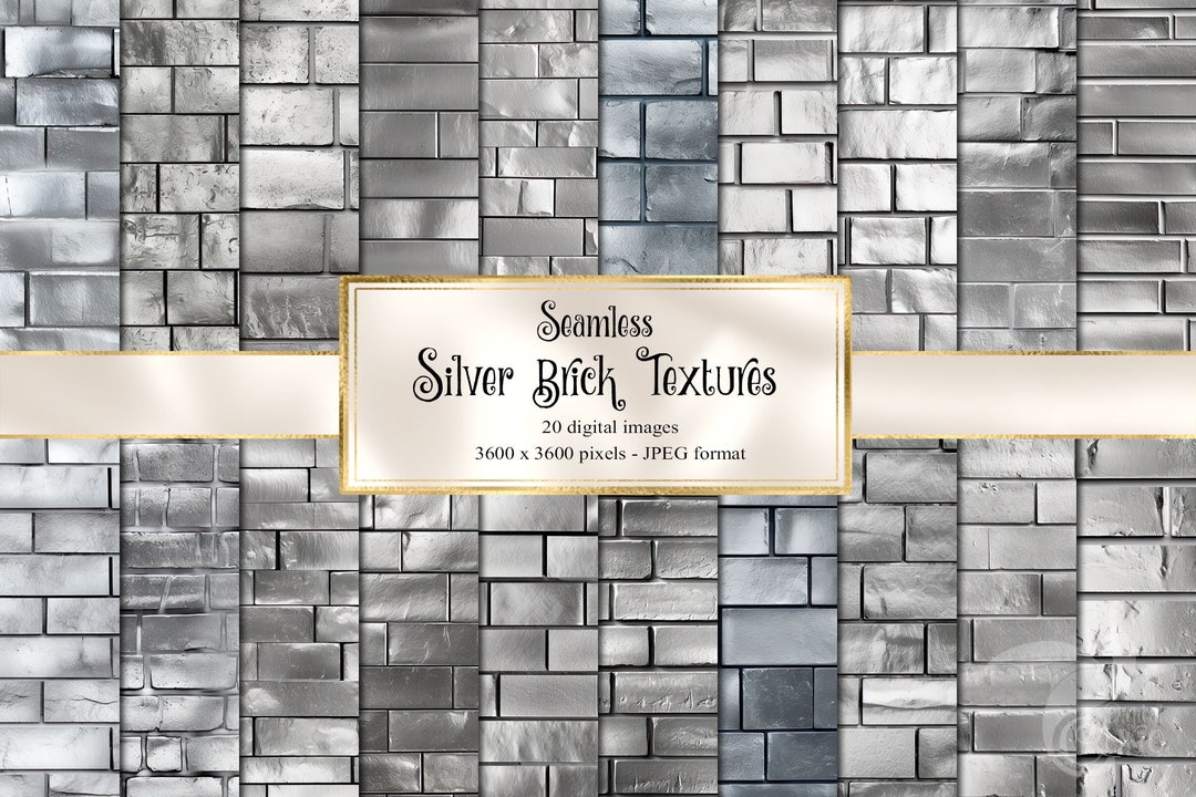 Silver Brick Textures Digital Paper, Seamless Rustic Brick Wall Digital ...