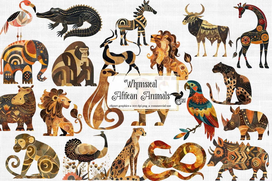 Whimsical African Animals Clipart – Safari PNG Graphics (commercial Use ...