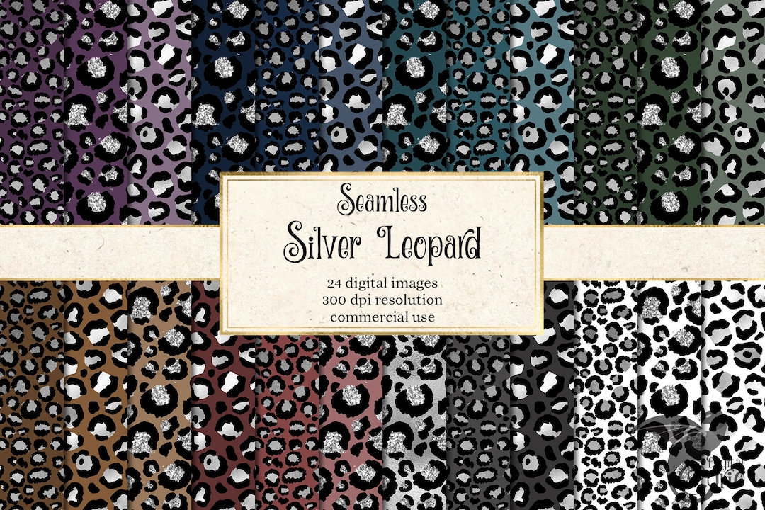 Silver Leopard Digital Paper, Seamless Cheetah Skin Pattern Backgrounds ...