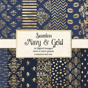 Navy and Gold Digital Paper, Seamless Gold Foil Backgrounds, Gold ...