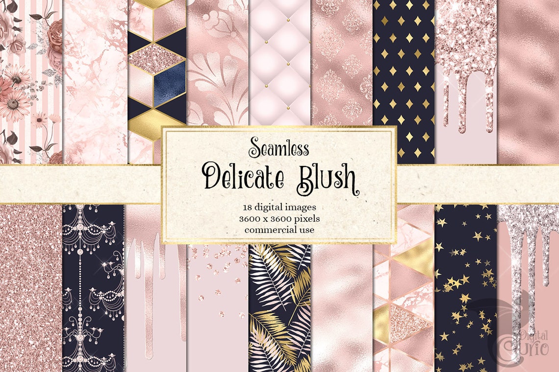 Delicate Blush Digital Paper Seamless Blush Pink and Navy | Etsy