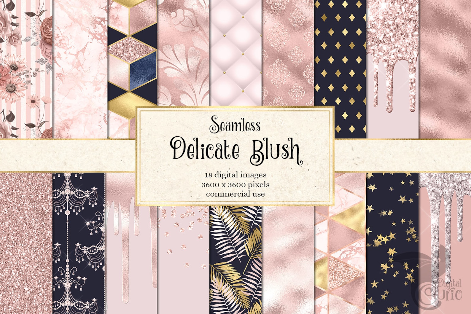 Delicate Blush Digital Paper Seamless Blush Pink and Navy | Etsy