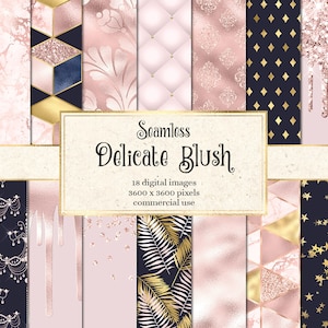 Delicate Blush Digital Paper, Seamless Blush Pink and Navy Blue ...
