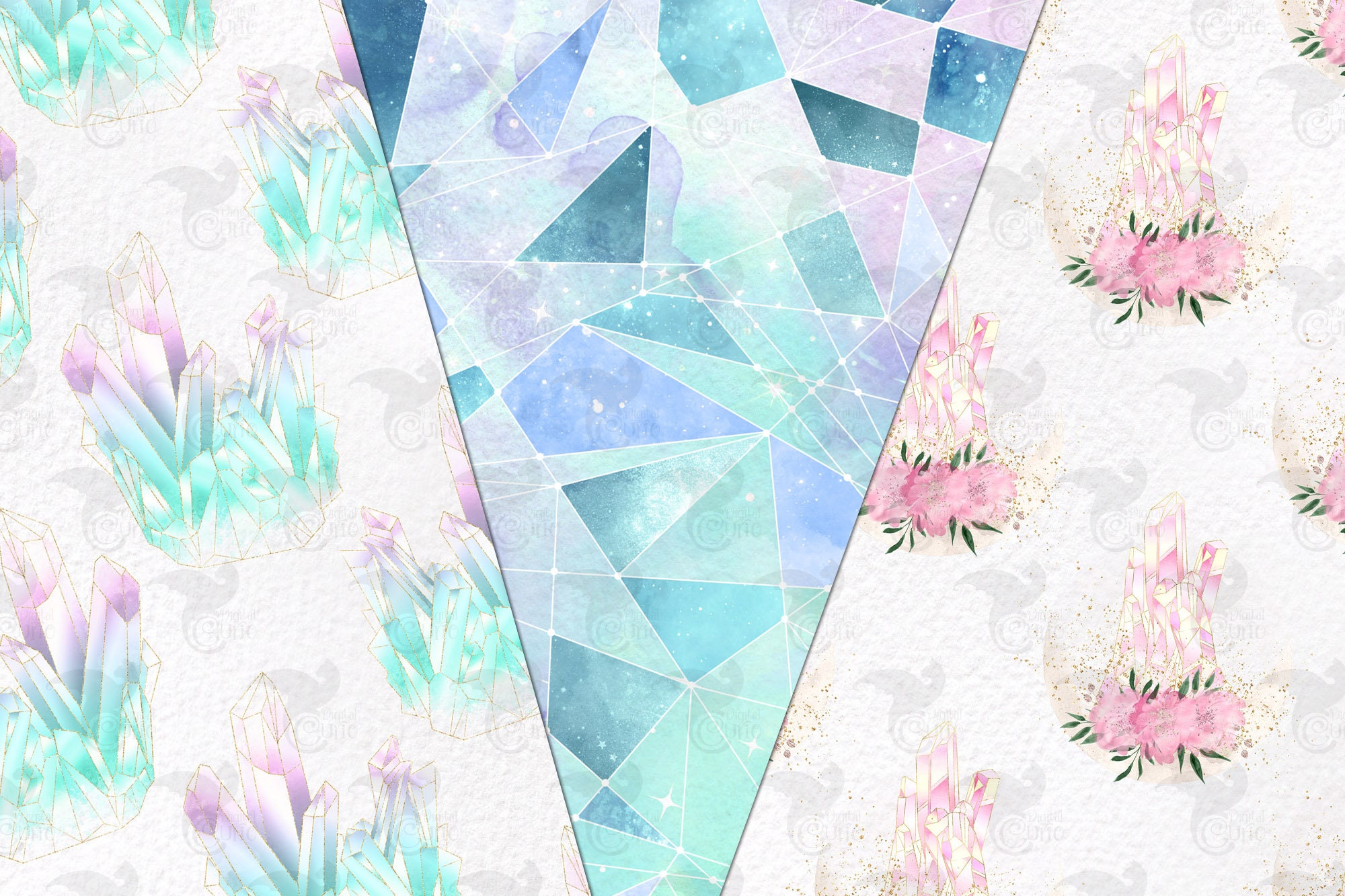 Watercolor Crystal Digital Paper, Seamless Galaxy Patterns (digital ...