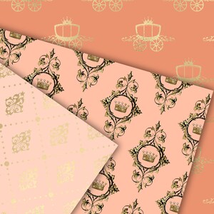 Peach and Gold Princess Digital Paper, Seamless Blush Pink Fairy ...