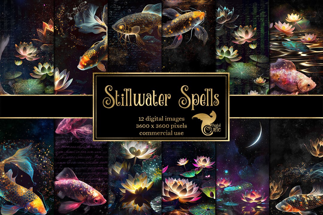 Stillwater Spells Digital Paper - Dark Galaxy Magic Floral Grunge ...