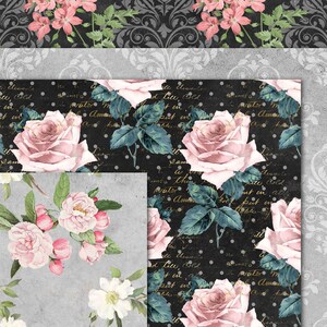 Blush and Black Floral Digital Paper, Seamless Floral Patterns Rustic ...