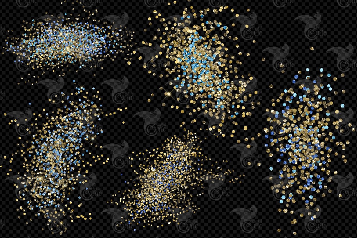 Chunky Blue and Gold Glitter Overlays, Digital PNG (instant Download ...