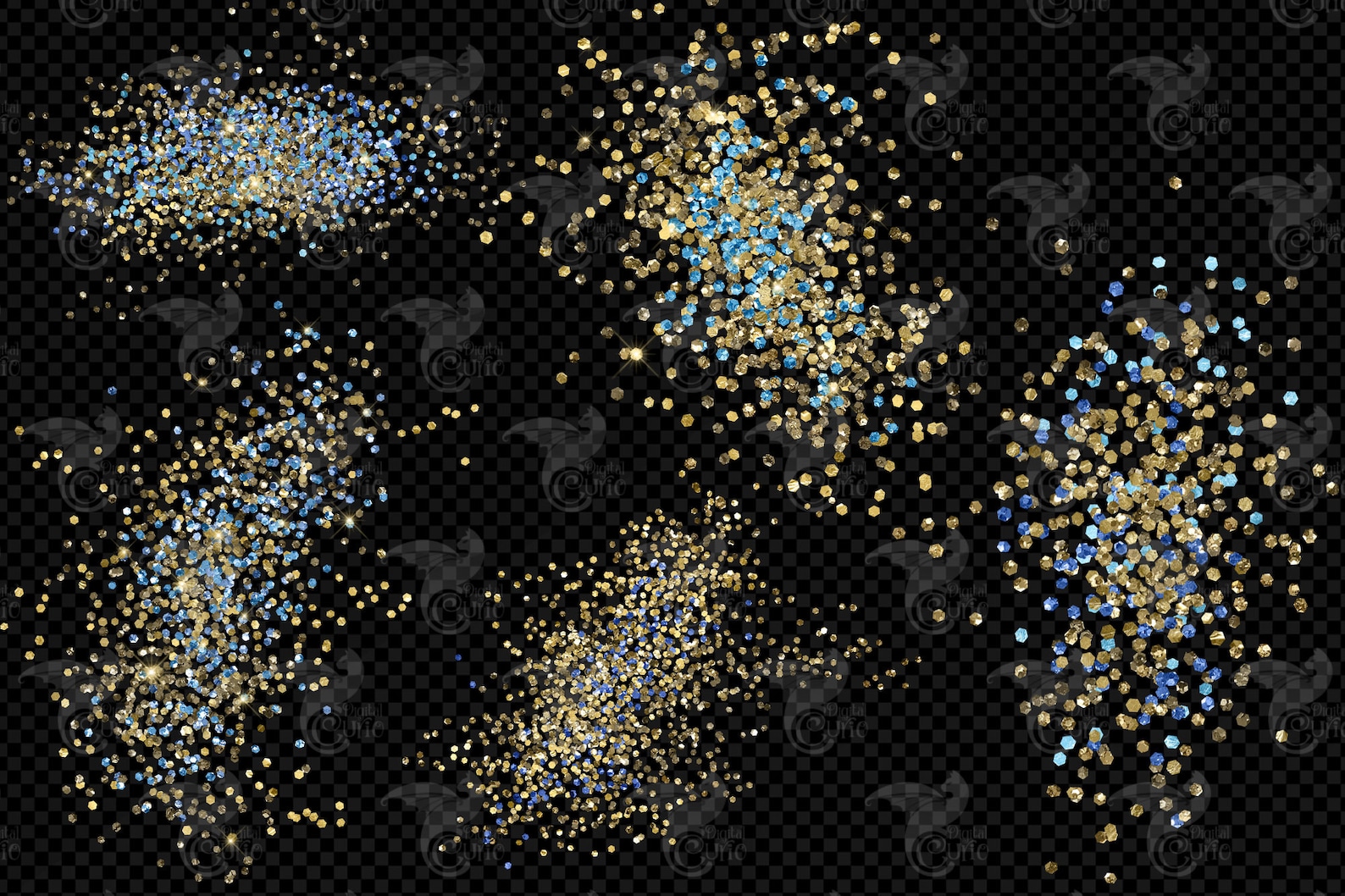 Chunky Blue and Gold Glitter Overlays, Digital PNG (instant Download ...
