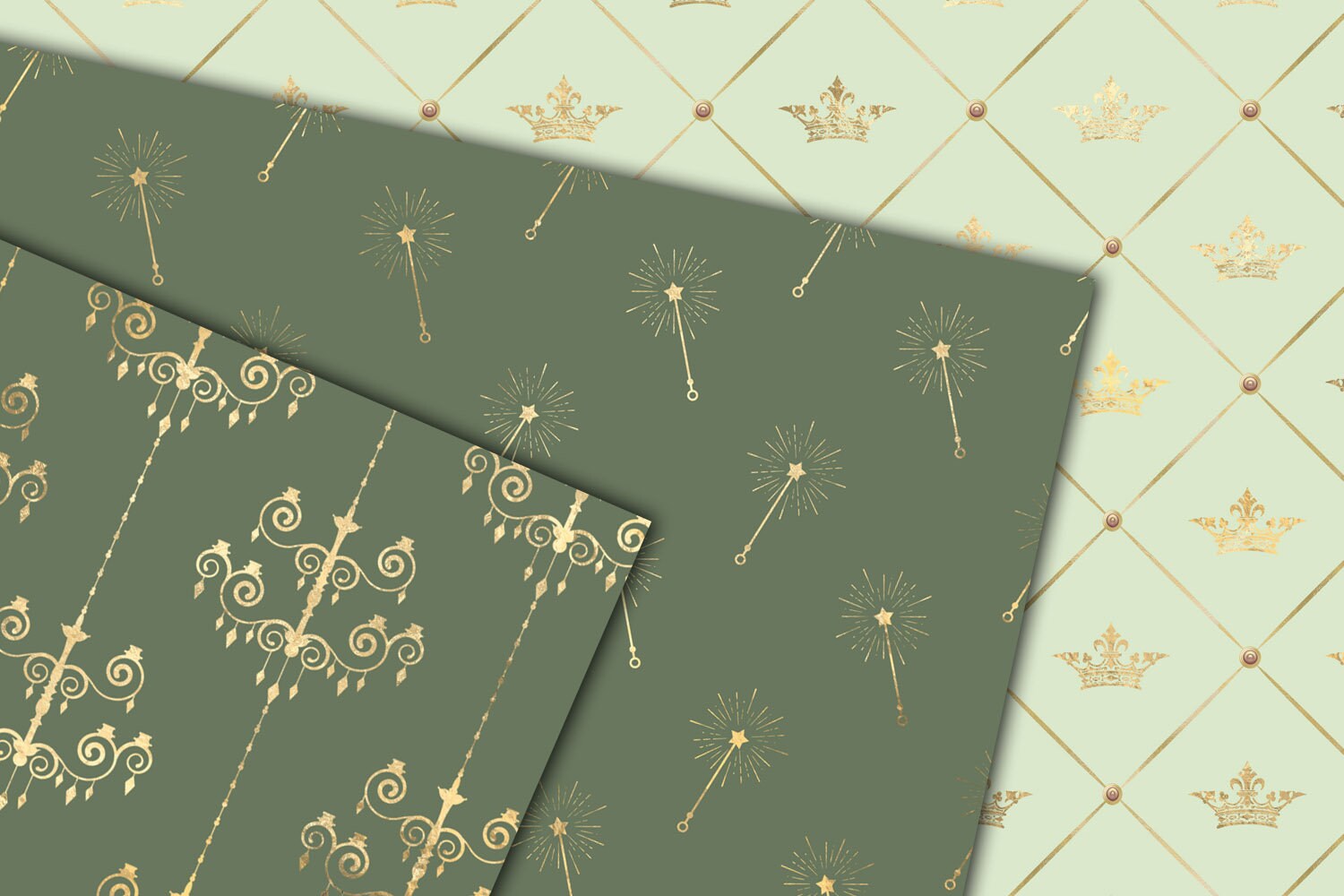 Sage Green Princess Digital Paper, Gold Pattern Scrapbook (digital ...
