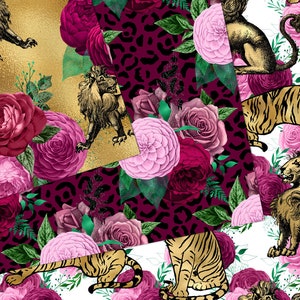 Magenta and Gold Big Cats Digital Paper, Seamless Leopard Spots and ...