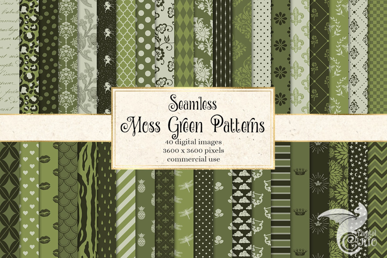 Moss Green Digital Paper 40 Patterns in Seamless Format for | Etsy
