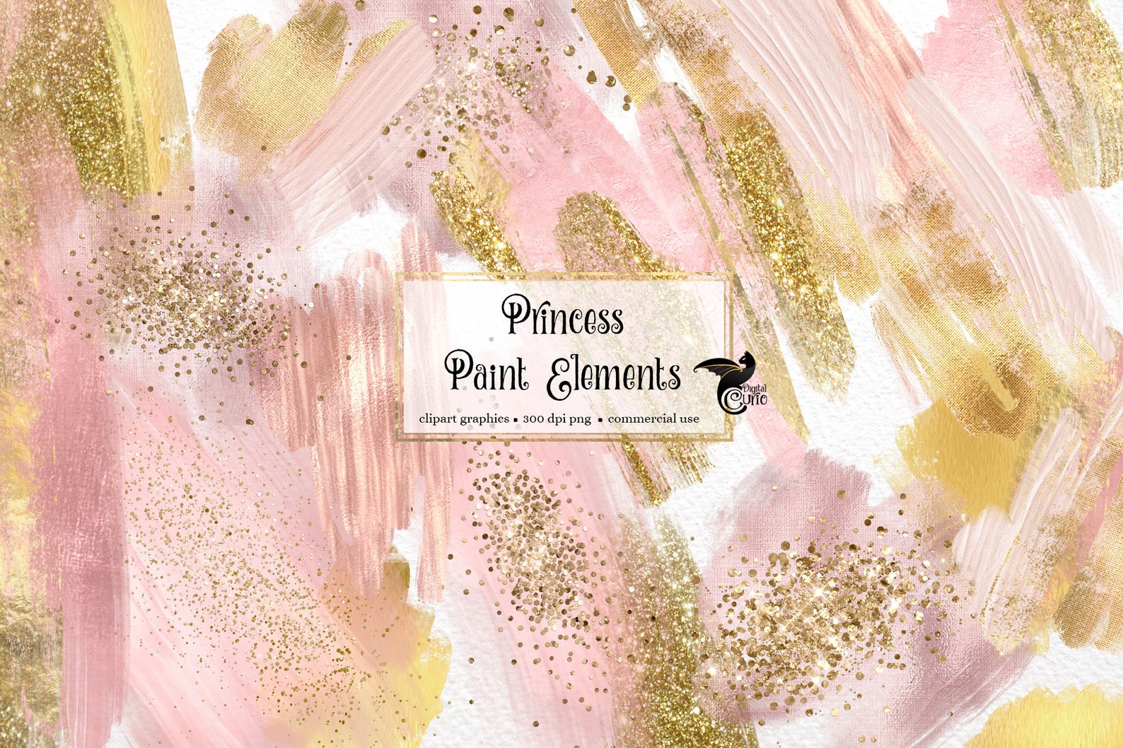 Princess Paint Elements Clipart, Glitter and Foil Watercolor Brush ...