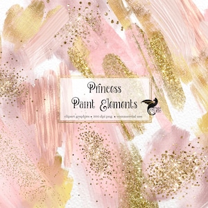 Princess Paint Elements Clipart, Glitter and Foil Watercolor Brush ...