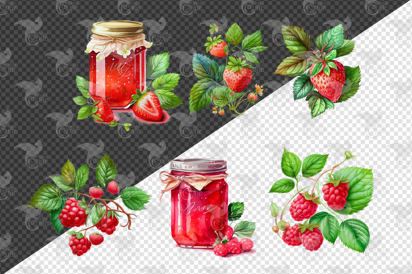 Watercolor Berry Jam Clipart – Digital PNG Graphics (commercial Use ...