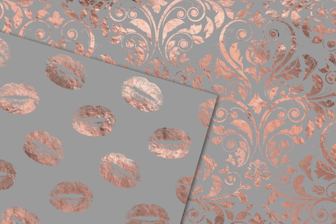 Rose Gold and Gray Digital Paper Seamless Rose Gold Patterns - Etsy