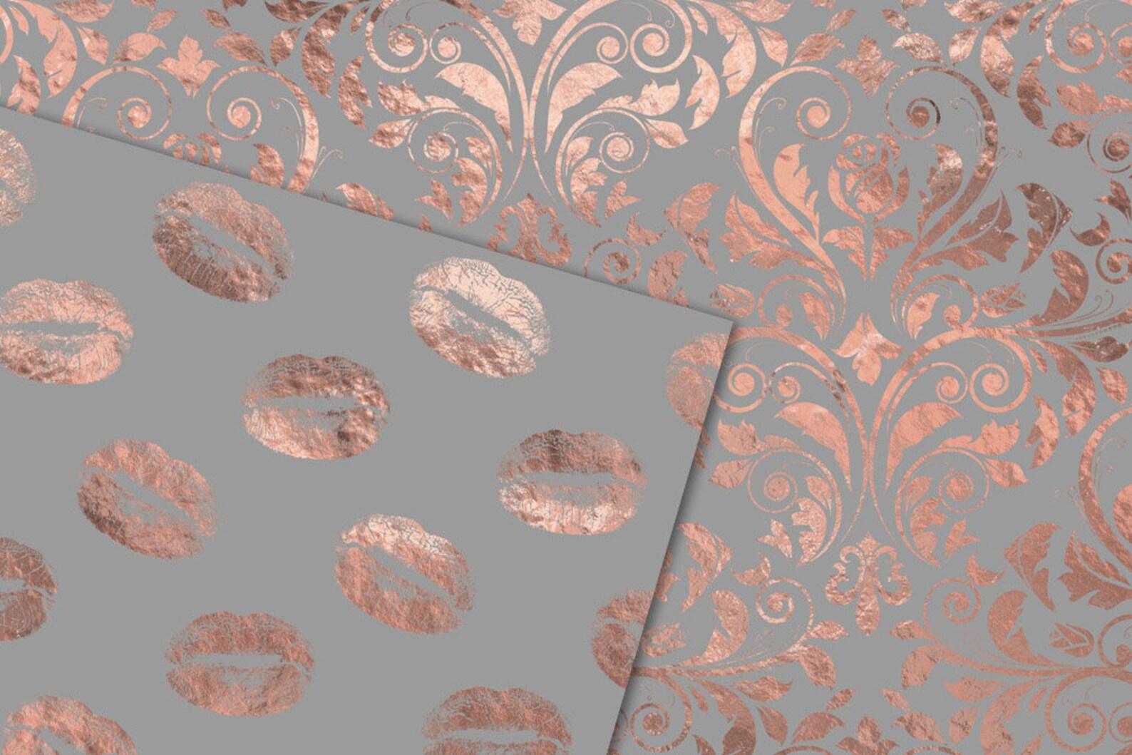 Rose Gold and Gray Digital Paper Seamless Rose Gold Patterns - Etsy