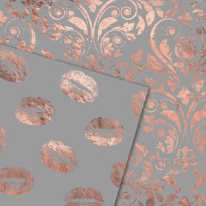 Rose Gold and Gray Digital Paper, Seamless Rose Gold Patterns, Foil ...