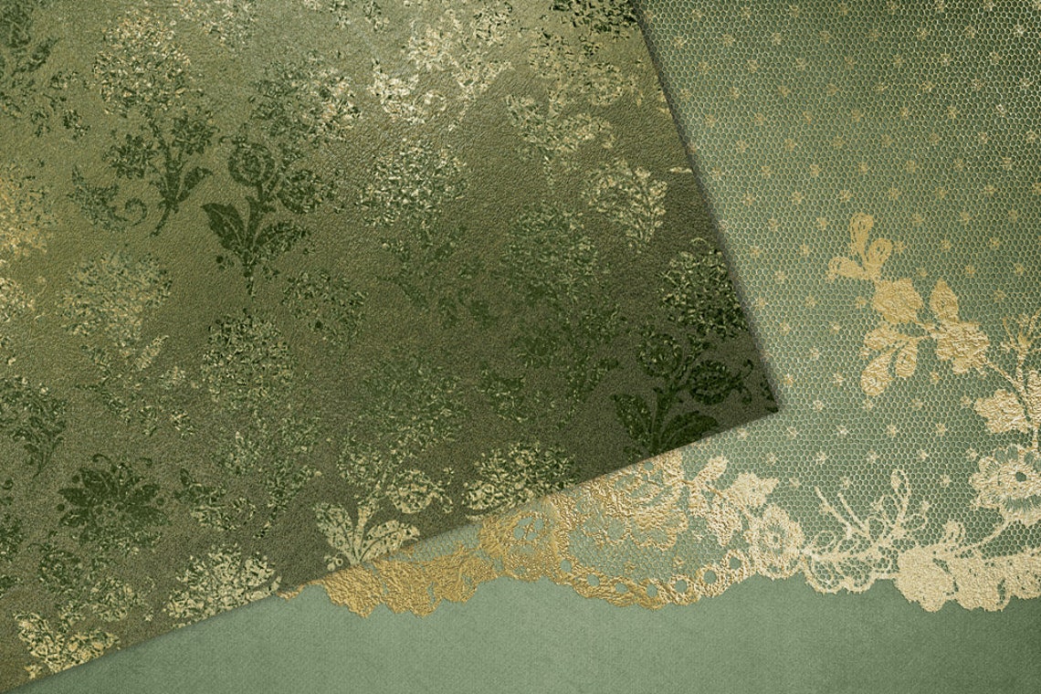 Sage Green and Gold Digital Paper, Vintage Textures (digital Download ...