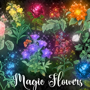 Magic Flower Clipart Glowing Sparkle Fantasy Clip Art - Etsy