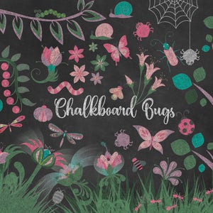 Chalkboard Cute Bugs Clip Art, Girly Bugs, Pink, Purple and Teal Girl ...