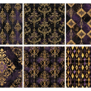 Distressed Ornate Purple and Gold Digital Paper - Seamless Printable ...