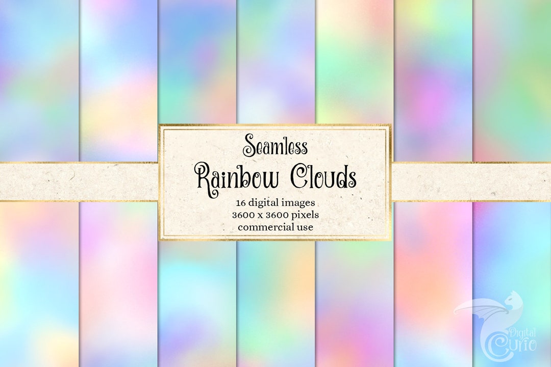 Rainbow Clouds Digital Paper - Seamless Pastel Ombre Backgrounds in ...