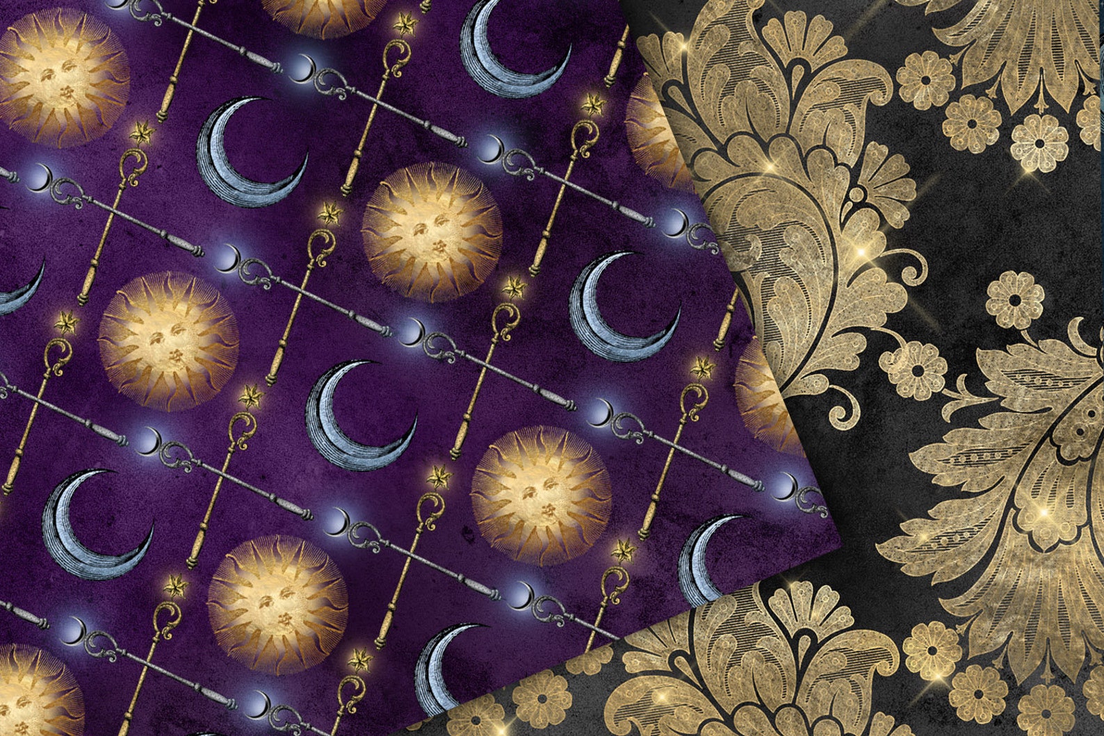 Wizardry Digital Paper, Seamless Fantasy Backgrounds, Wizard Clipart ...