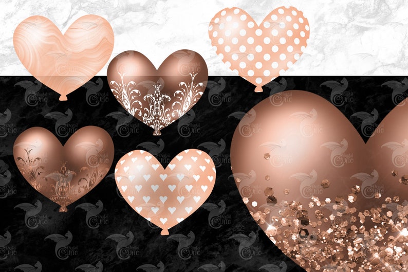 Rose Gold Heart Balloons Clipart Digital Clip Art Graphics - Etsy