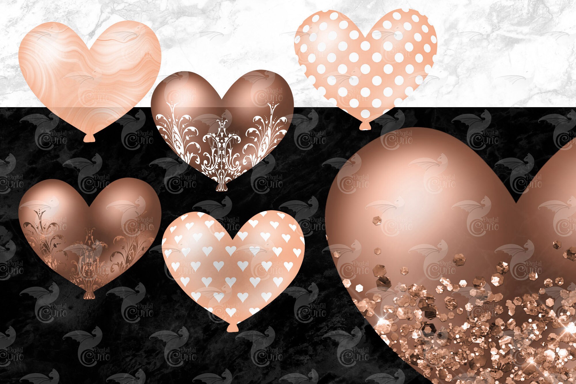 Rose Gold Heart Balloons Clipart Digital Clip Art Graphics - Etsy