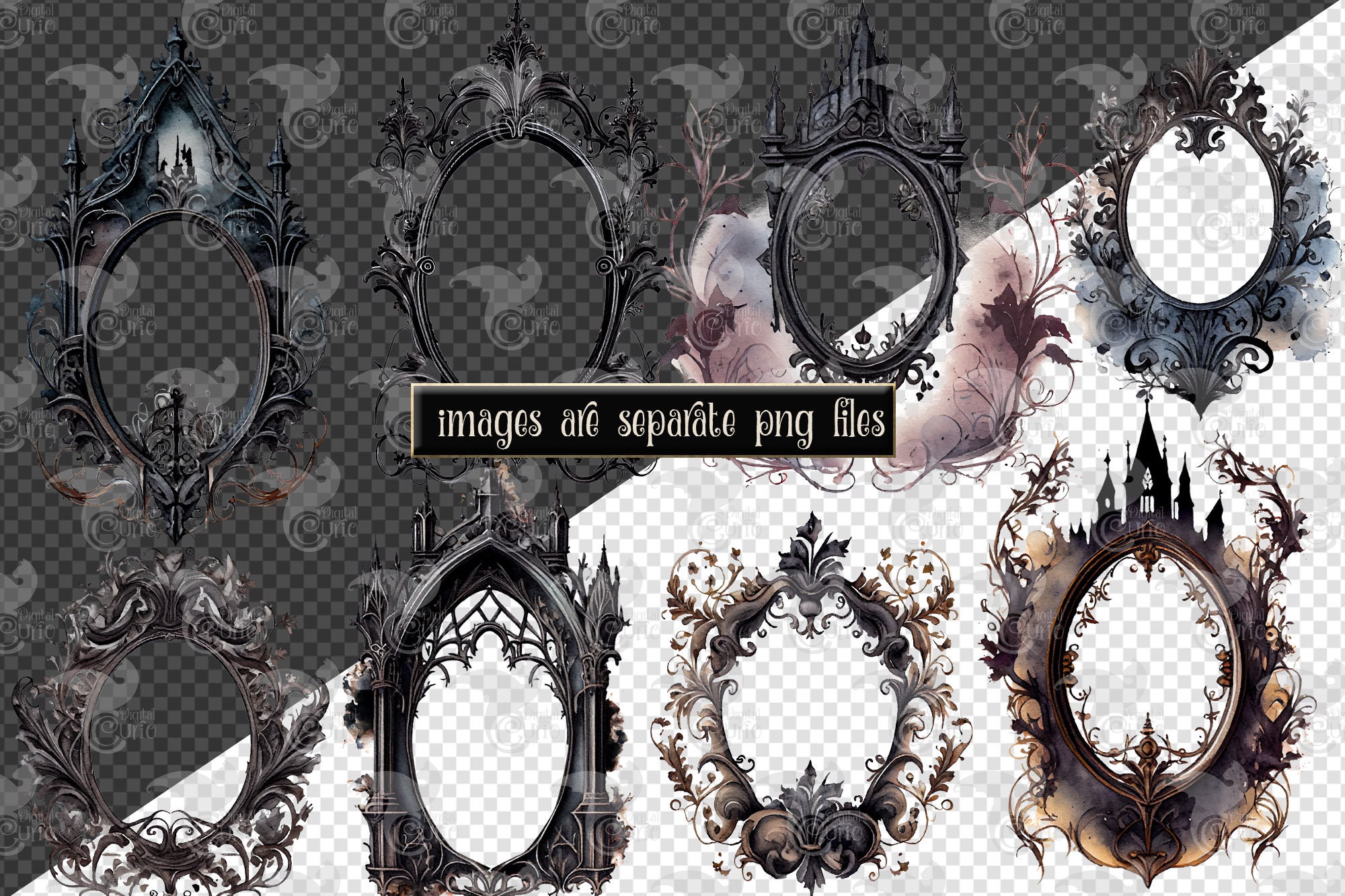 Watercolor Gothic Frames Clipart Dark Fantasy Watercolor - Etsy Australia