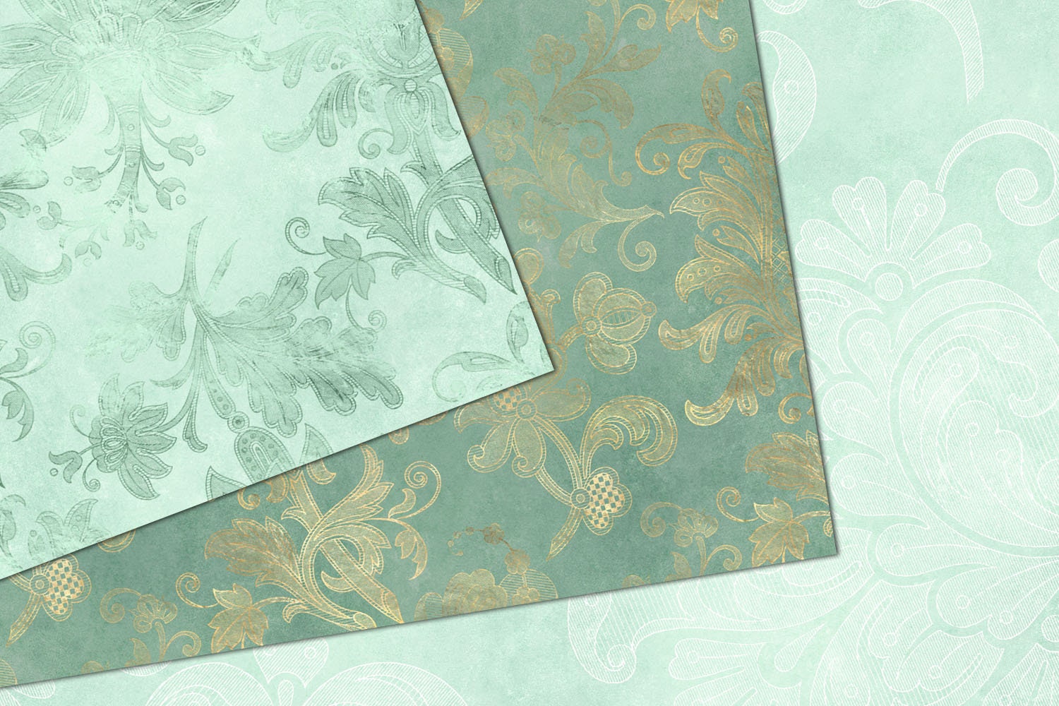 Mint Floral Velvet Digital Paper Seamless Patterns in Mint - Etsy