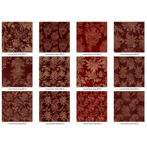 Crimson Floral Velvet Digital Paper, Seamless Gold Damask Flower ...