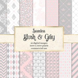 Blush and Gray Digital Paper, Pink Seamless Patterns Instant Download ...