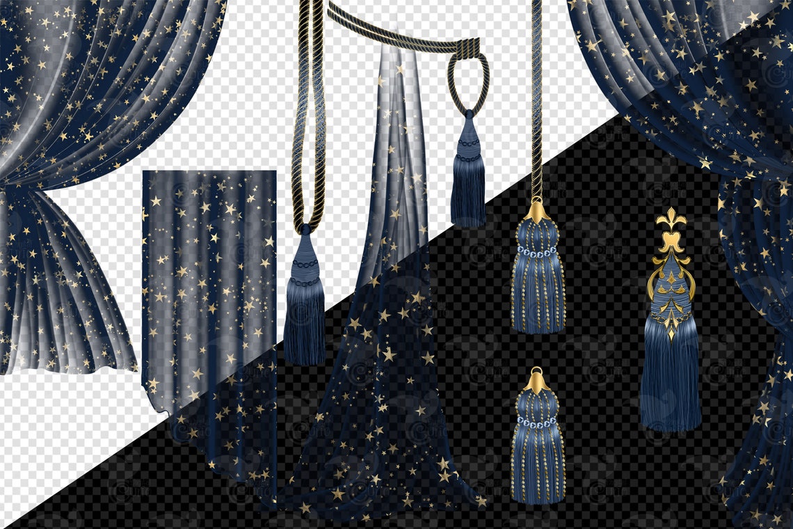 Starry Night Curtains Clipart Digital Curtain Backdrop Clip - Etsy