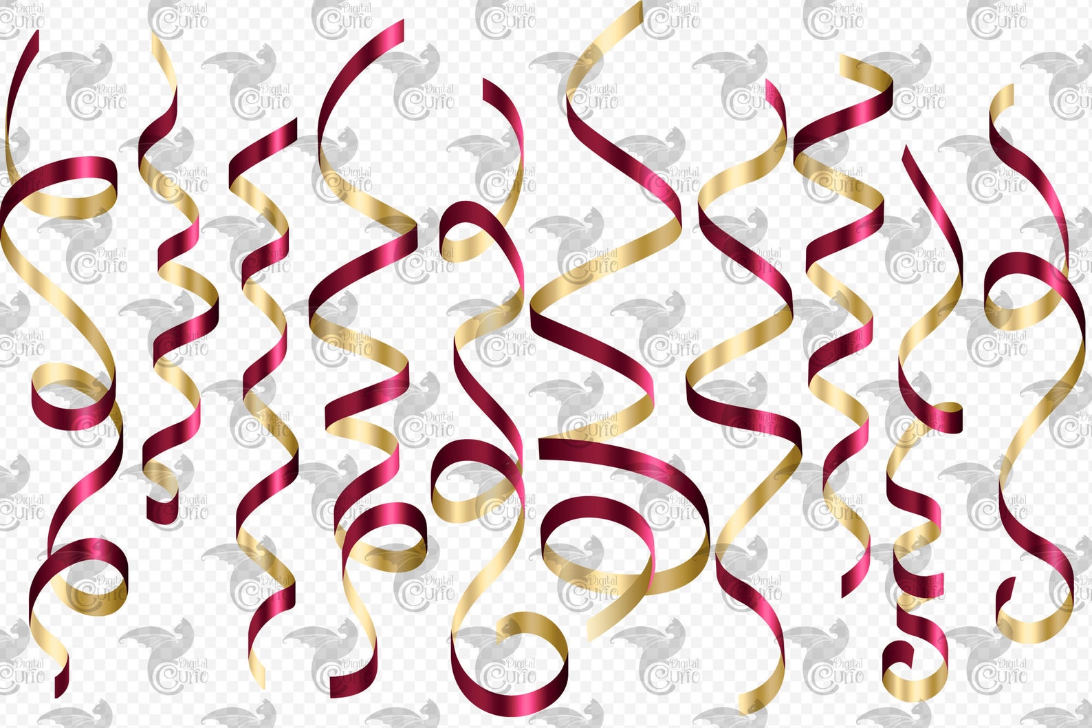 Burgundy and Gold Ribbon Clip Art Curling Ribbons in Png - Etsy