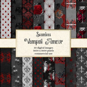 Vampire Amour Digital Paper, Halloween Vampire Digital Paper Seamless ...