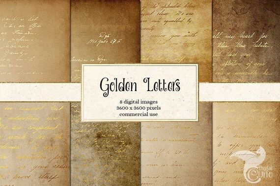 Gold Letters Digital Paper Vintage Handwritten Letters