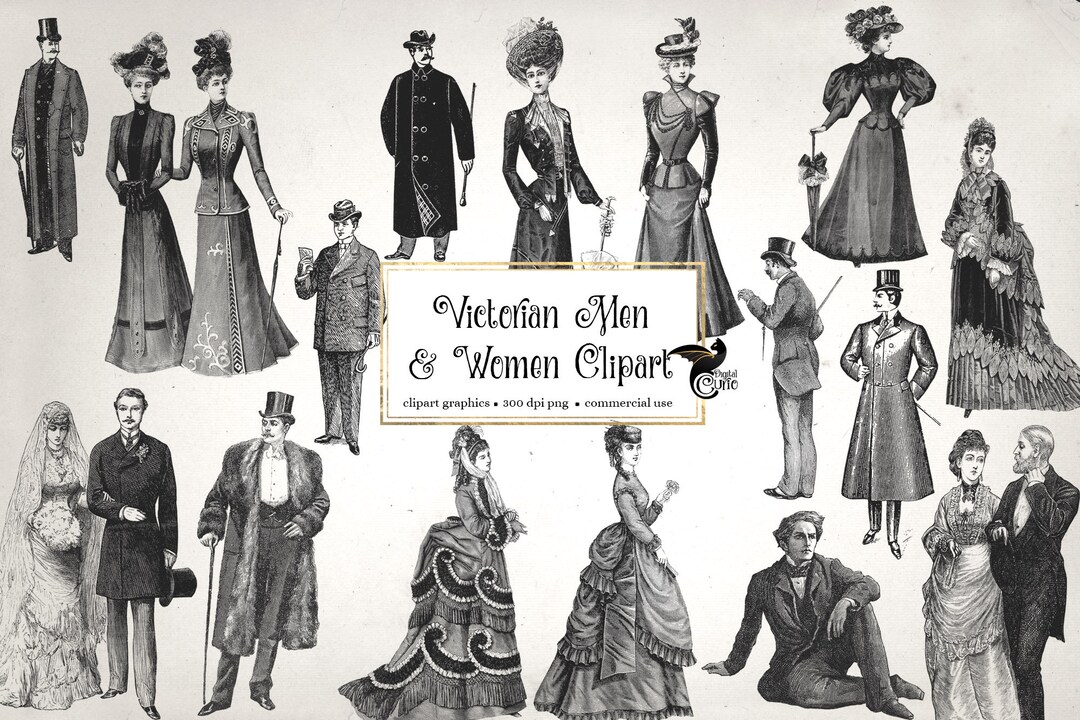Victorian Men and Women Clip Art - Vintage Antique Fashion Overlays in ...