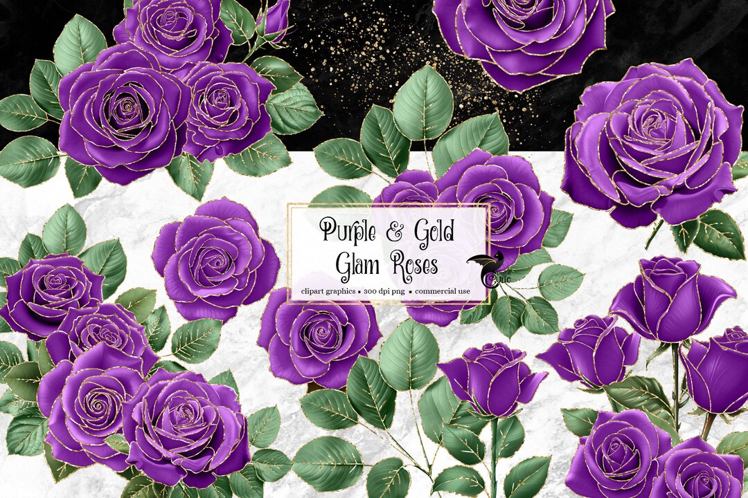 Purple and Gold Glitter Rose Clip Art (digital Download) - Etsy