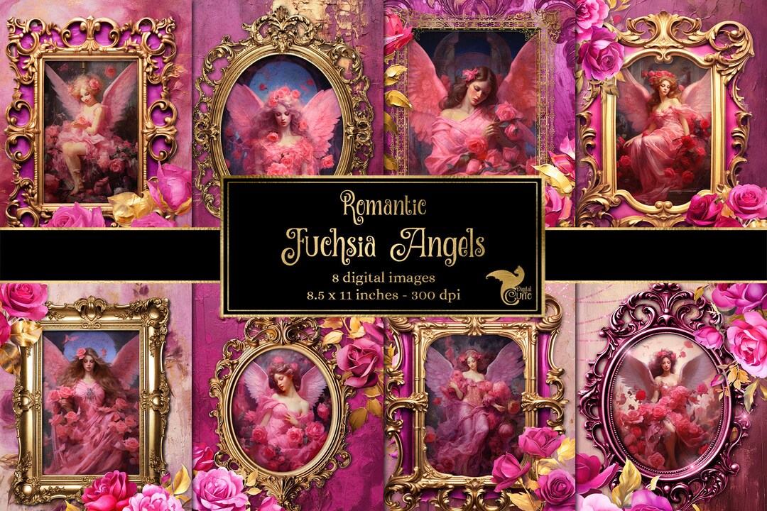 Fuchsia Angel Digital Paper, Rococo Printable Journal Pages (8.5x11 ...