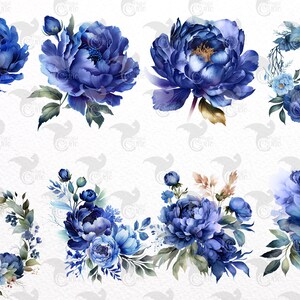 Watercolor Royal Blue Peony Clipart - Peonies in PNG Format Instant ...