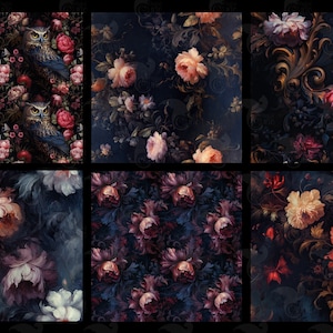 Gothic Rococo Digital Paper, Seamless Backgrounds Pattern Gothic Floral ...