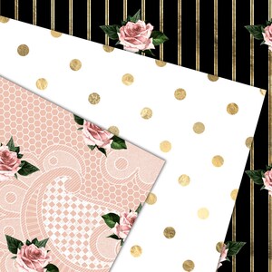 Shabby Blush and Black Digital Paper With Gold Polka Dot Seamless ...