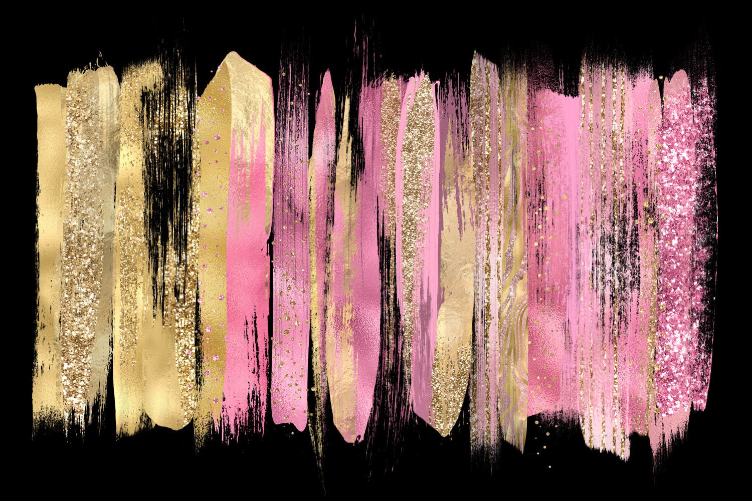 Pink and Gold Brush Strokes Clipart, Glitter Foil (digital PNG) - Etsy