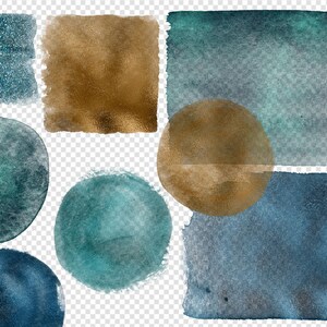 Tropical Gold Watercolor Brush Strokes Clipart, Teal Paint (digital PNG ...
